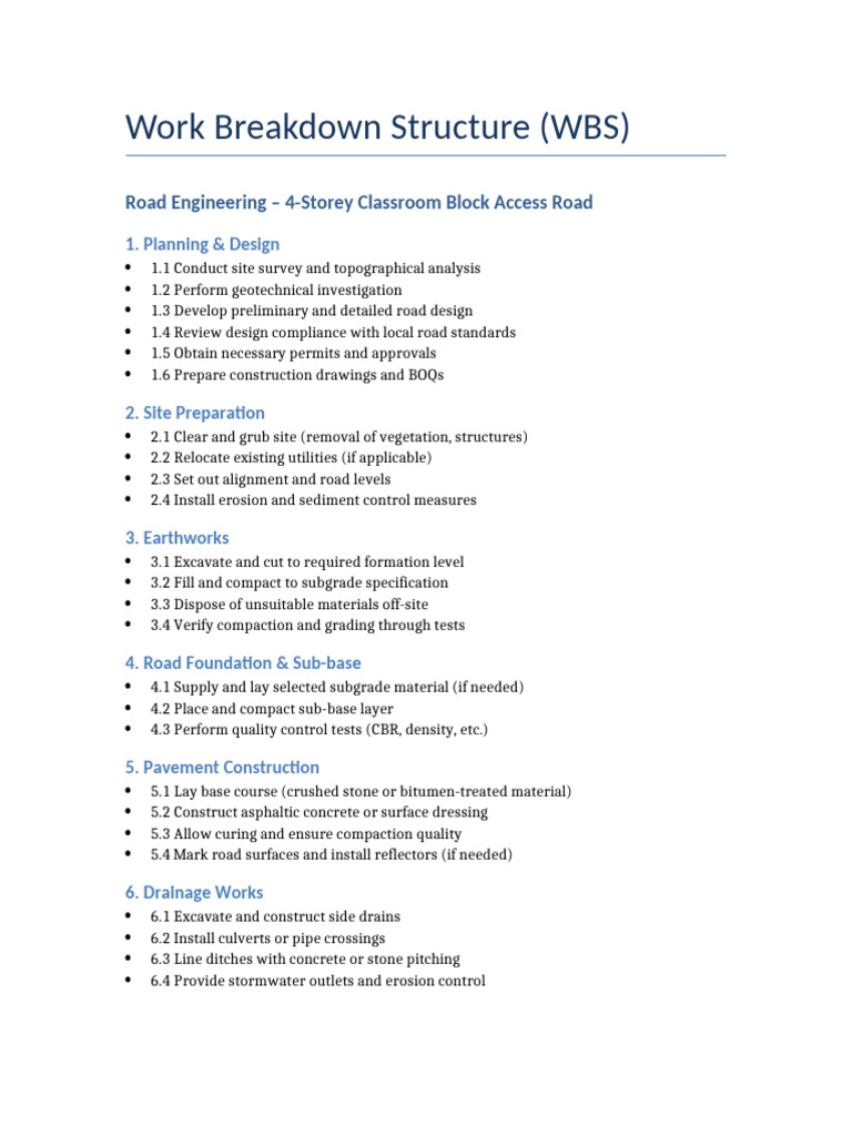 WBS Road Engineering Access Road | PDF