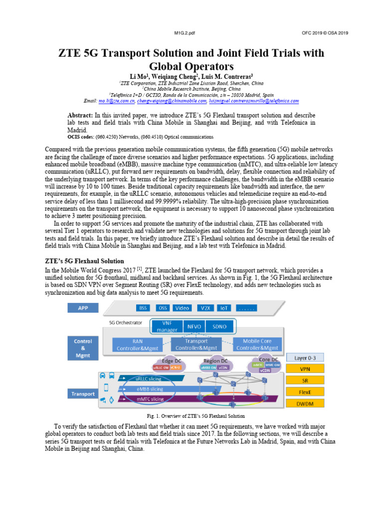 ZTE 5G Transport Solution and Joint Field Trials With Global Operators ...