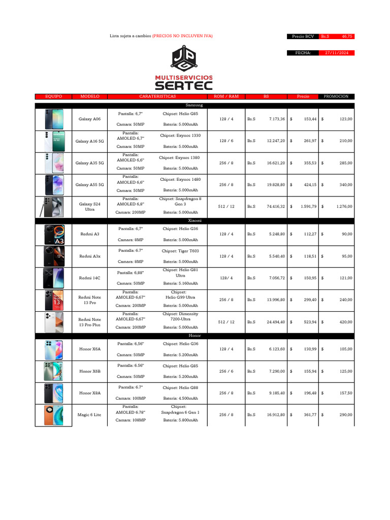 Listado de Precios Sertec | PDF | Impresora (Computación) | Hardware de la computadora