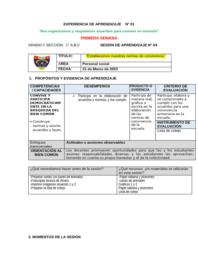 Sesiones Primera Semana | PDF | Evaluación | Salón de clases