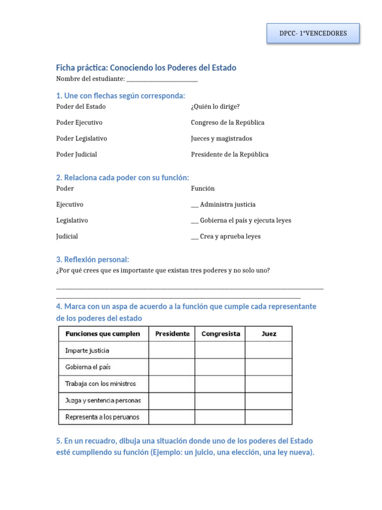 Ficha_Poderes_del_Estado_1S | PDF