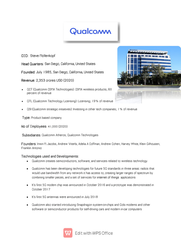 Qualcomm Company Overview and Structure | PDF