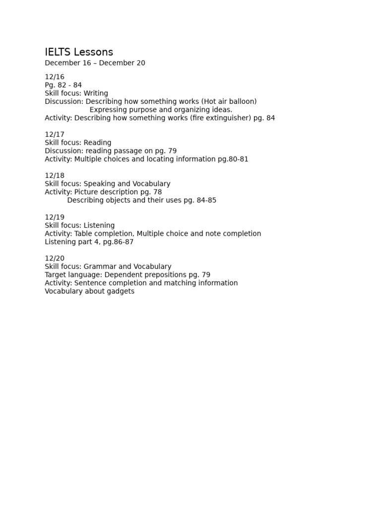 IELTS Lesson Dec16-20 | PDF
