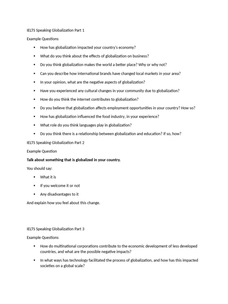 IELTS Speaking: Globalization Insights | PDF