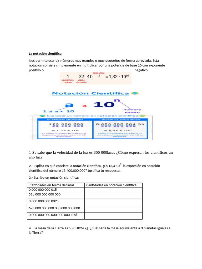 Notación Científica: Ejercicios y Conceptos | PDF