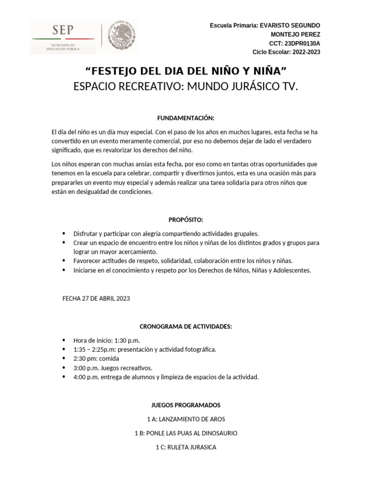 Festejo Del Dia Del Niño y Niña | PDF