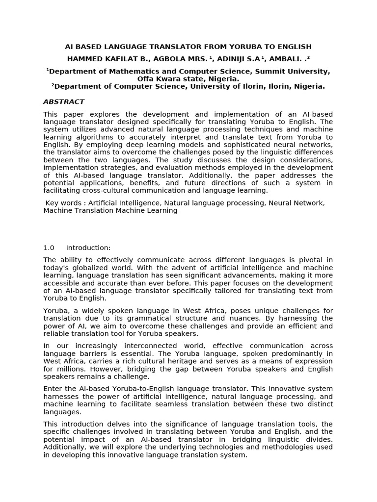 Translator From Yoruba To English | PDF | Artificial Intelligence ...