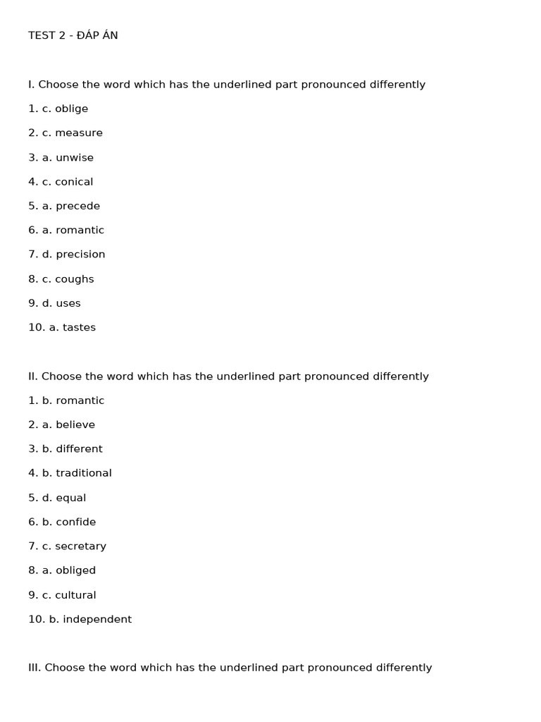 Test 2 Answers and Pronunciation Guide | PDF