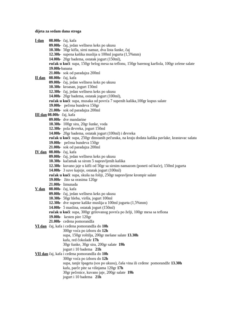 Dijeta Redukciona 7 Dana | PDF