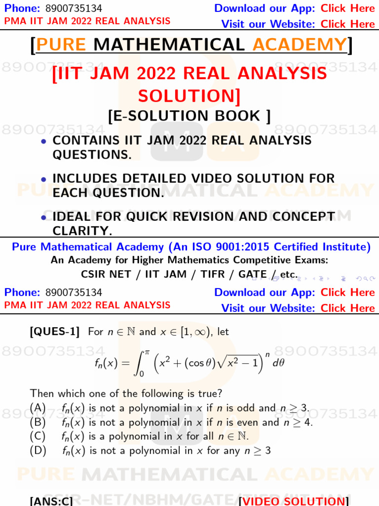 IIT JAM 2022 Real Analysis Solution - Pure Mathematical Academy | PDF | Real Analysis | Mathematics