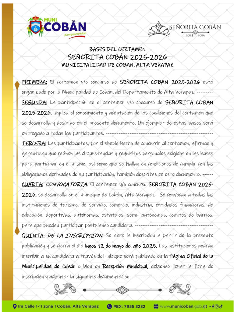 Bases Señorita Coban 2025-2026 | PDF