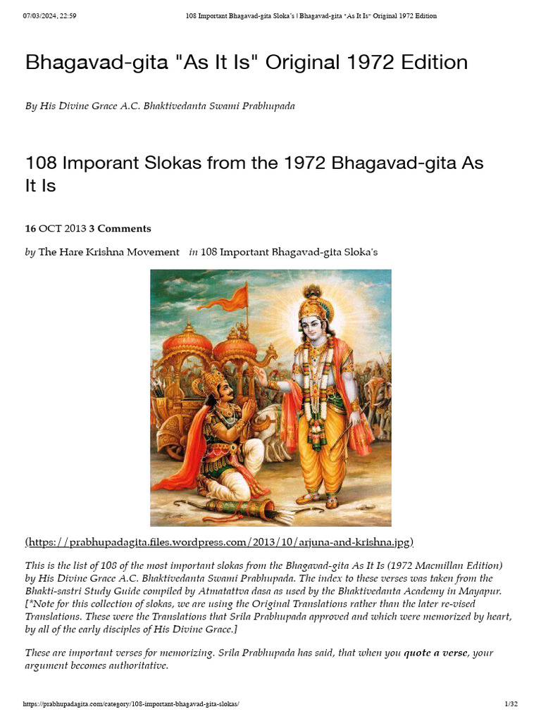 108 Important Bhagavad-Gita Sloka's - Bhagavad-Gita - As It Is ...