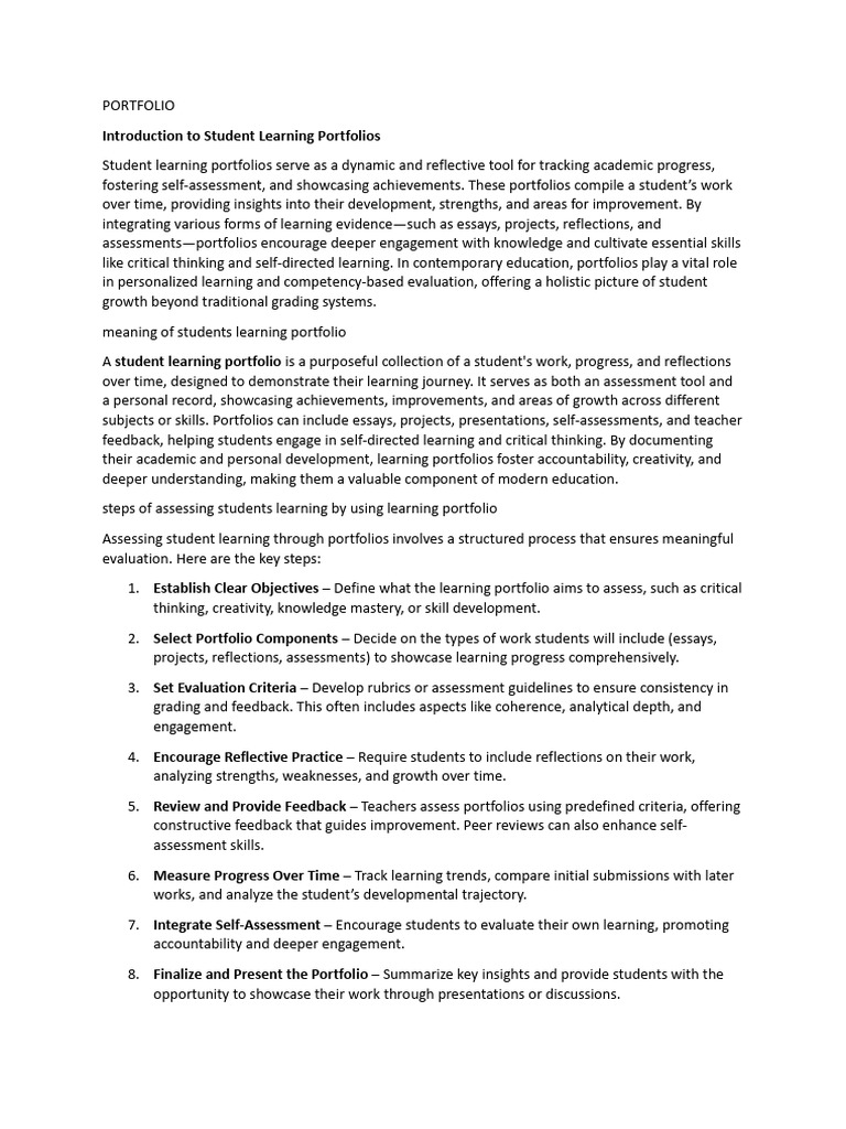 Students Learning Portfolio | PDF | Educational Assessment | Learning