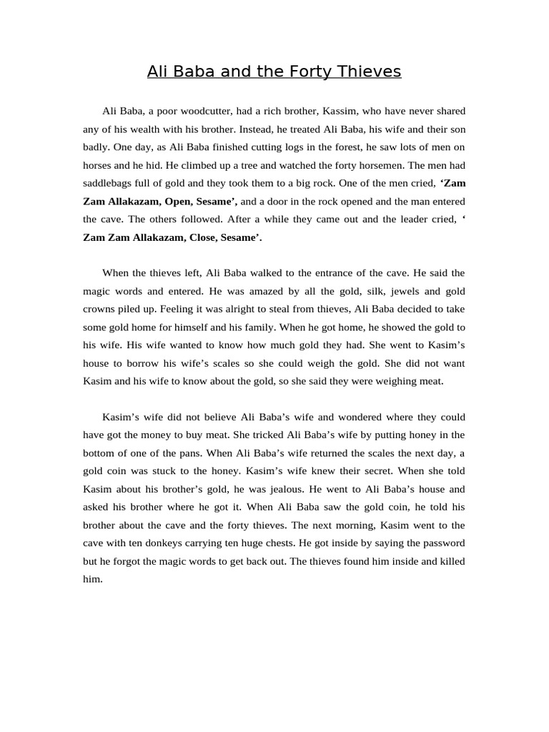 Ali Baba and the Forty Thieves Summary | PDF