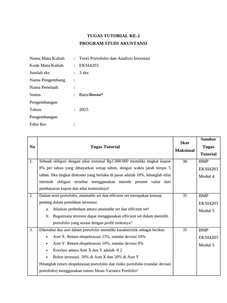 Tugas 2 Teori Portofolio Dan Analisis Investasi | PDF