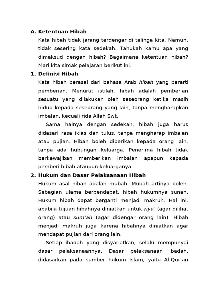 Ketentuan dan Hukum Hibah dalam Islam | PDF