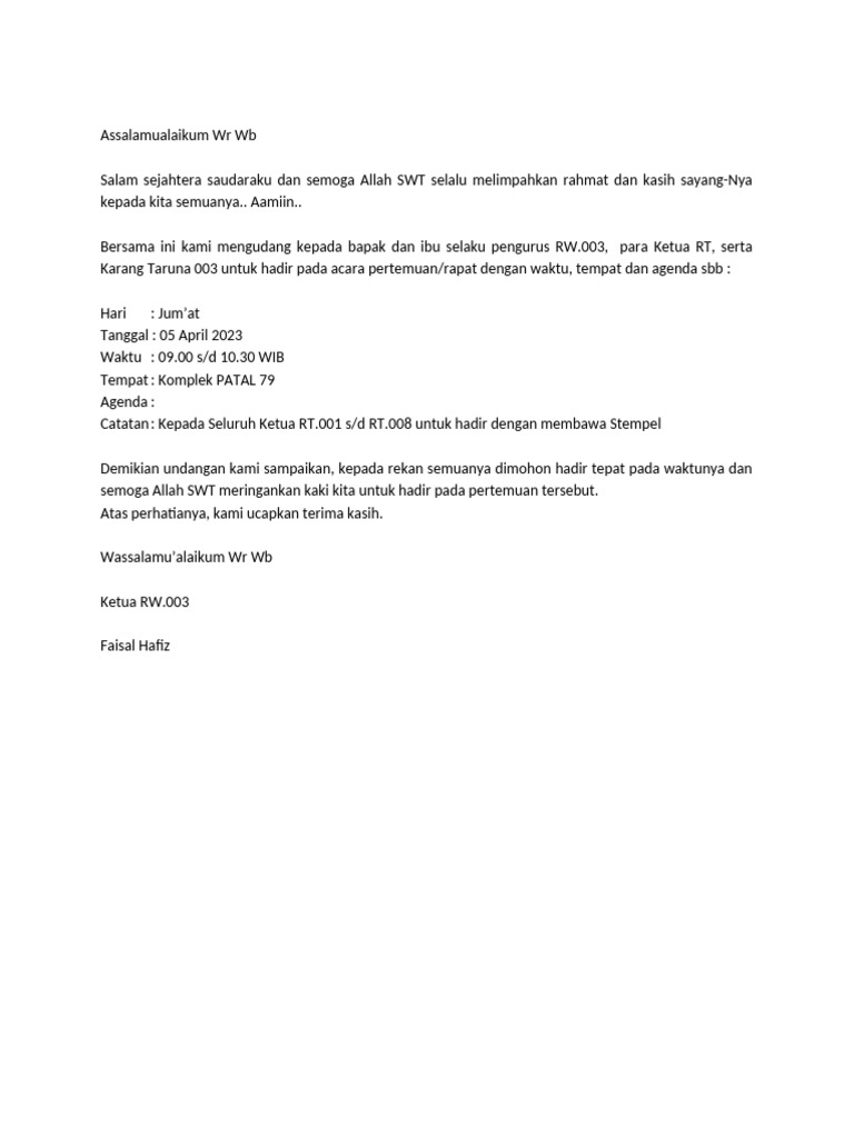 Form Undangan Rapat RW | PDF