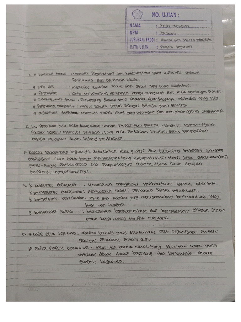 UTS profesi Keguruan atas Nama Efrida Mayunisa | PDF