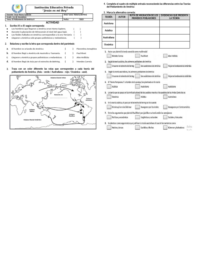 04 El Poblamiento de América ficha aplicativa | PDF | Geocronología ...
