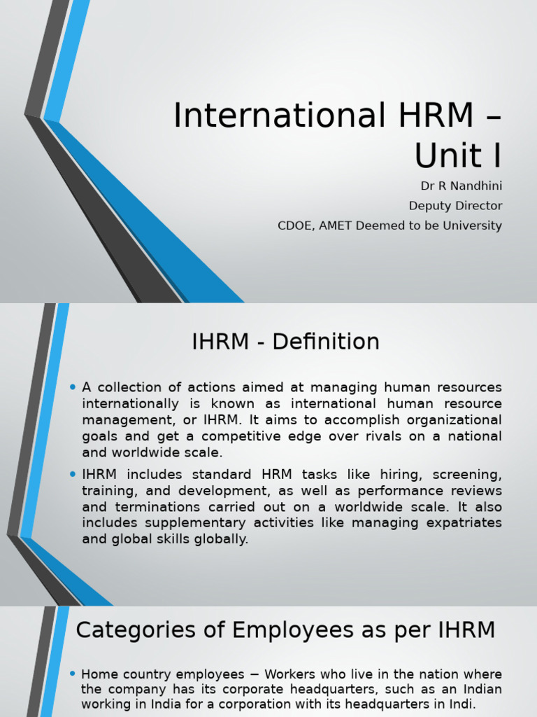 International HRM Unit 1 | PDF | Cost Of Living | Human Resource Management