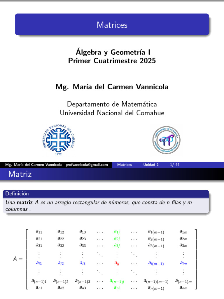 Clase 3 Matrices 2025 AGI | PDF | Matriz (Matemáticas) | Análisis funcional