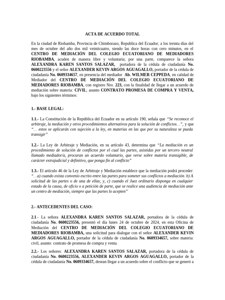 Actas de Acuerdo | PDF | Mediación | Arbitraje