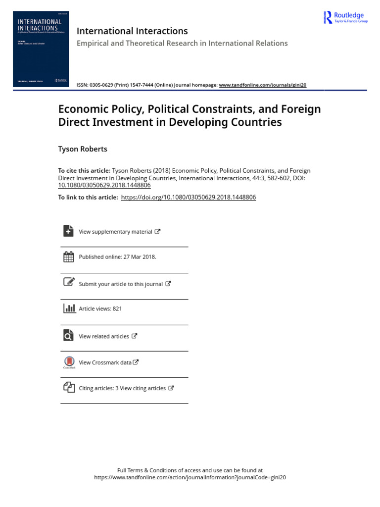 Economic Policy Political Constraints and Foreign Direct Investment in ...