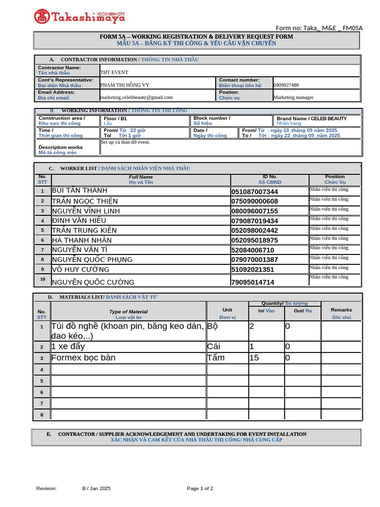 Form 5a - Working Delivery Form-Revb - 1205 | PDF