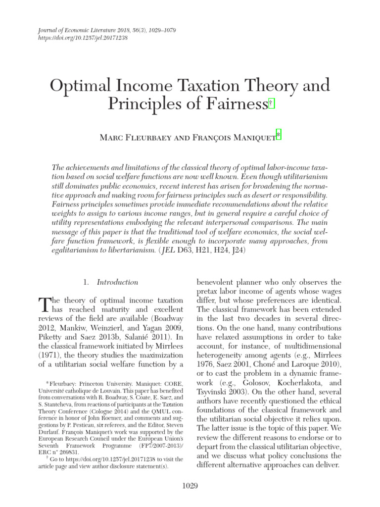 Optimal_Income_Taxation_Theory | PDF | Utility | Taxes