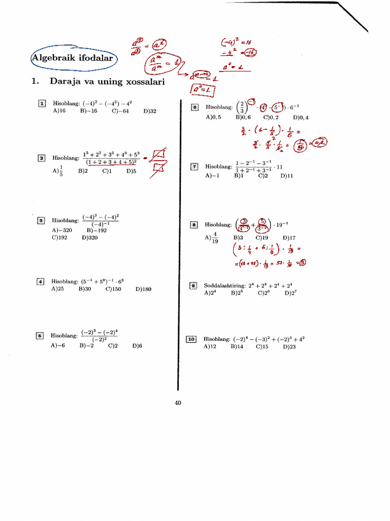 Daraja Va Uning Xossalari Uyga Vazifa Taxlili_250324_064006 | PDF