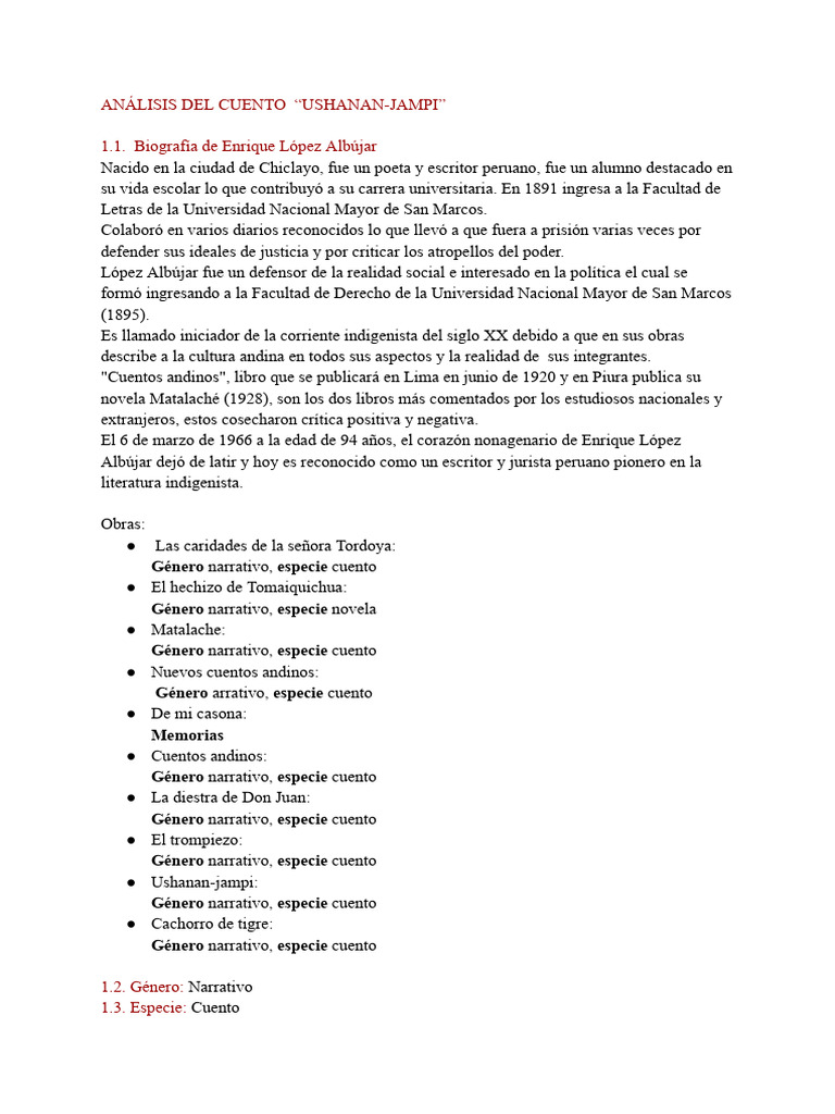 Análisis del cuento Ushanan-Jampi | PDF