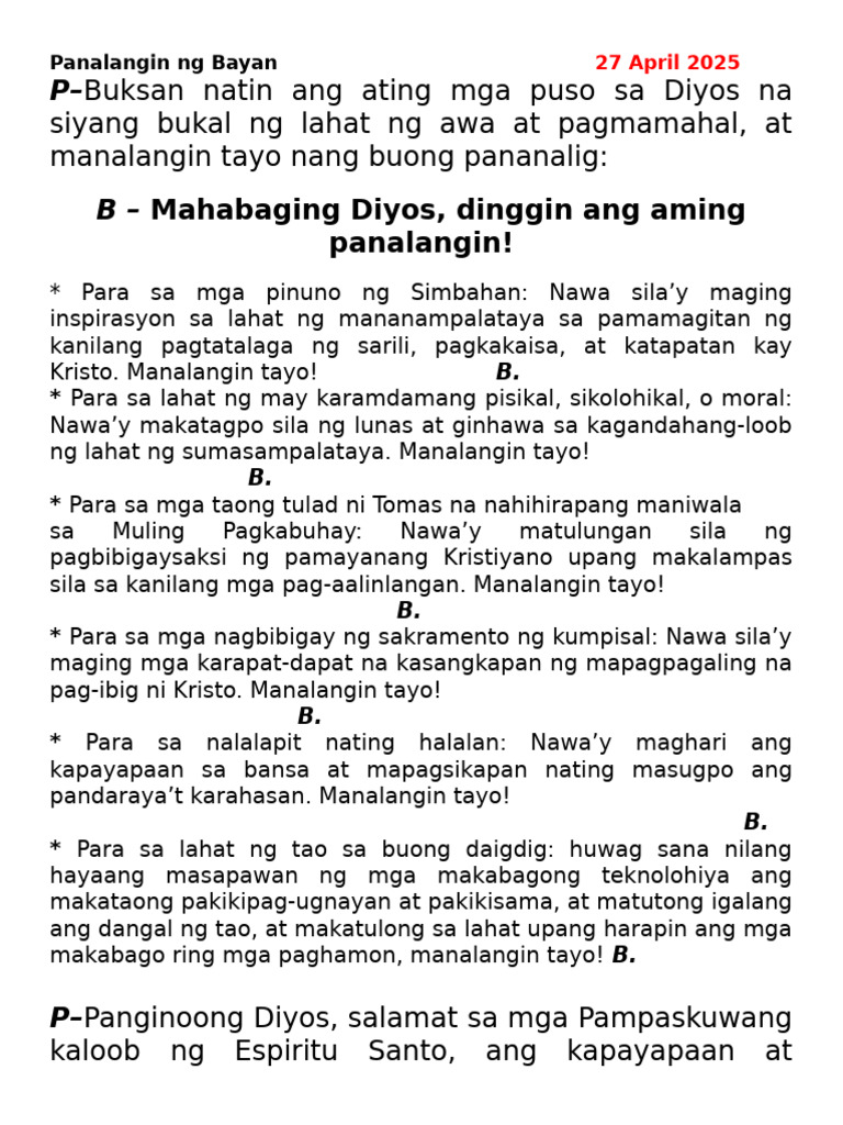 Panalangin NG Bayan - 2nd Sunday of Easter | PDF