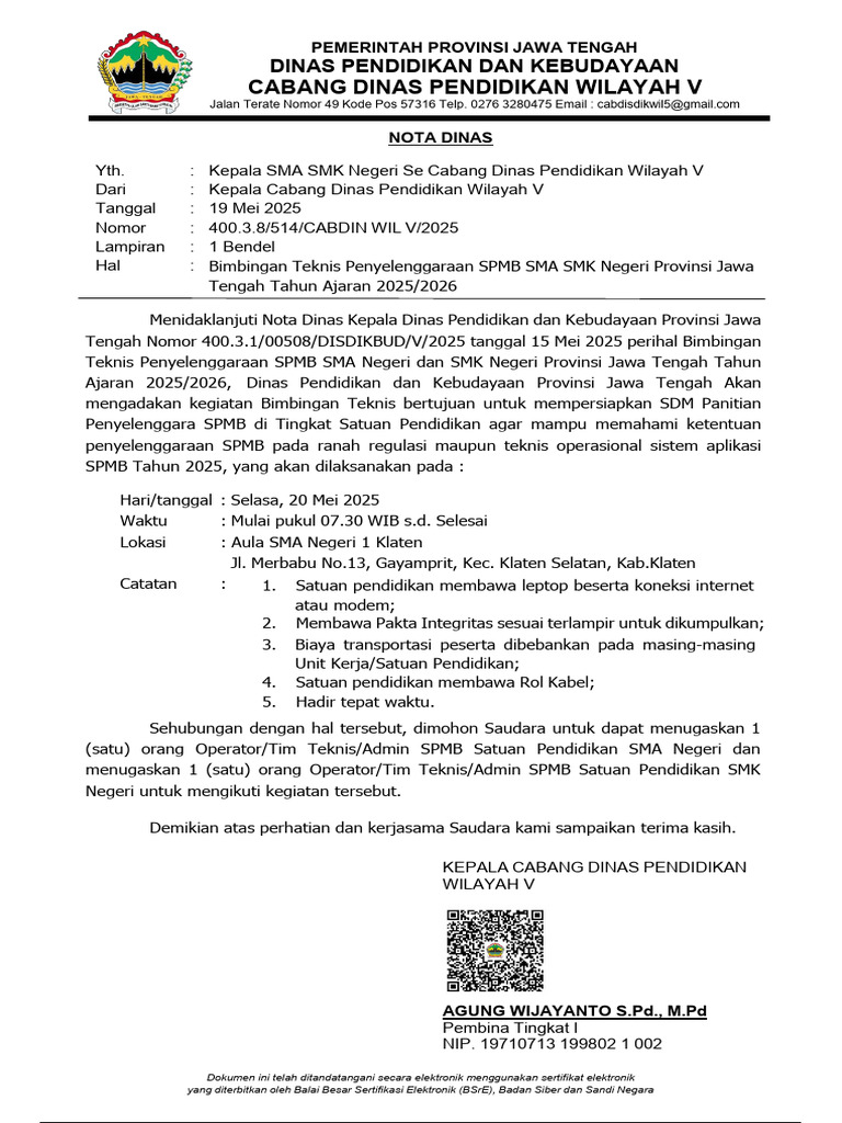 20250519085514nota Dinas Bimtek Operator SPMB Tahun Ajaran 2025 2026 | PDF