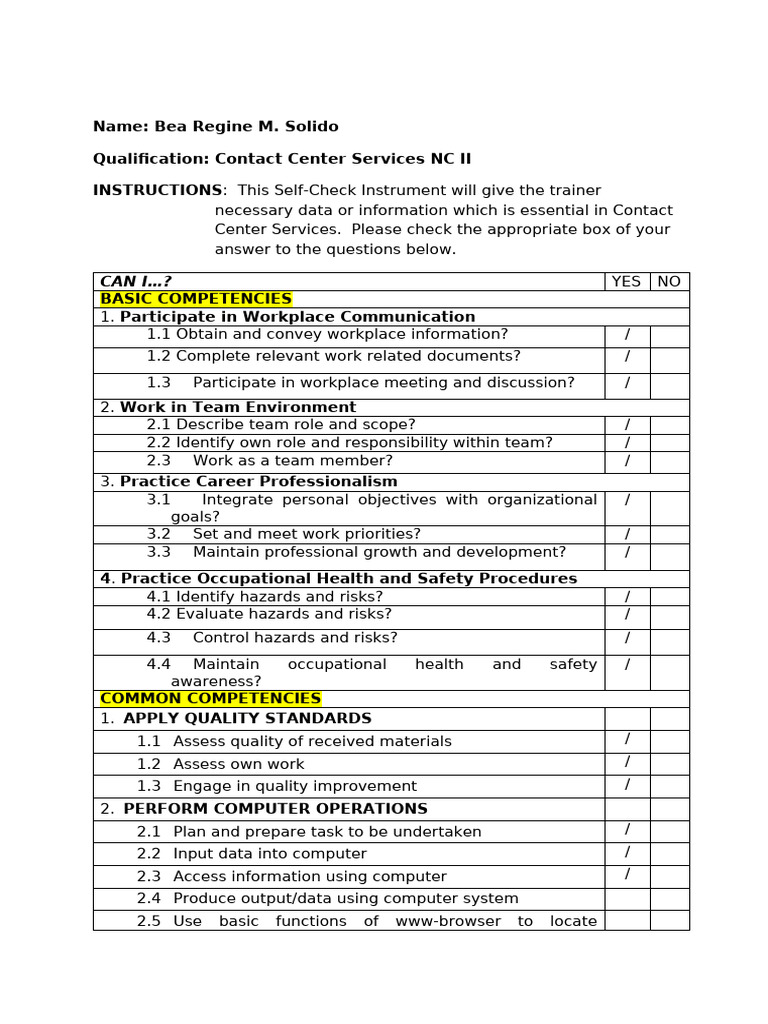 Contact Center Services Self-Check Tool | PDF | Information | Risk