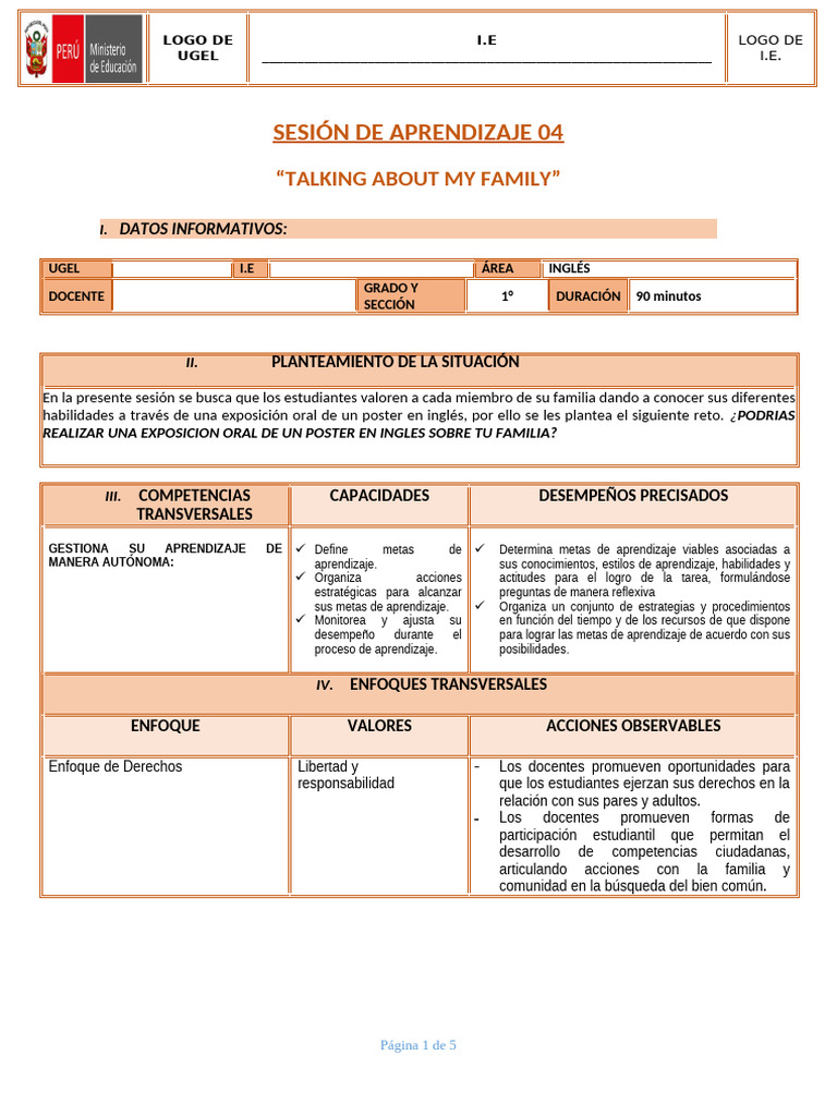 Exposición Oral en Inglés: Mi Familia | PDF | Aprendizaje | Cognición