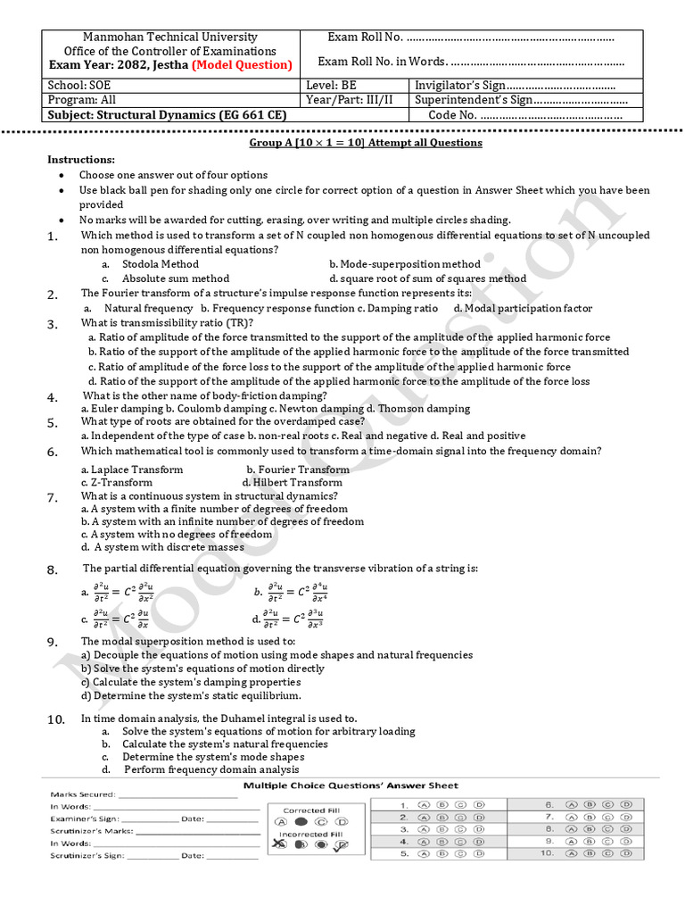 Model Question - EG661CE - Structural Dynamics | PDF | Mechanics | Classical Mechanics