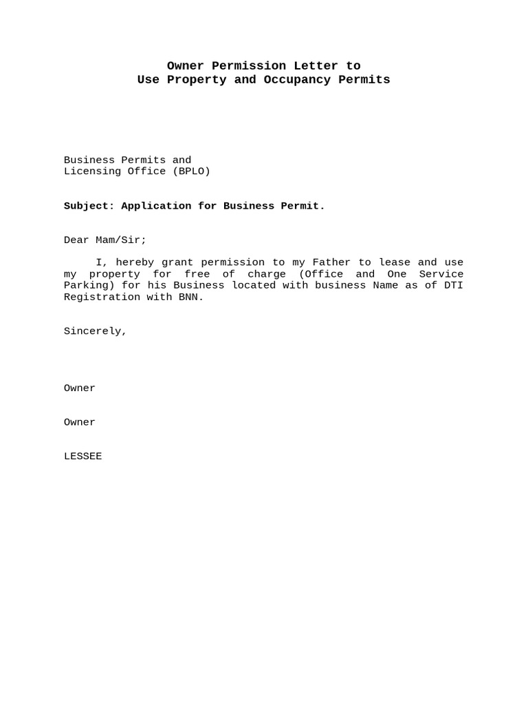 Owner Permission Lettertoledo For Bplo 2025 | PDF