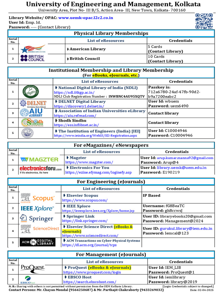 Digital Library Log - in Credentials As On 02-04-2025 | PDF | Secure Communication | Computer ...