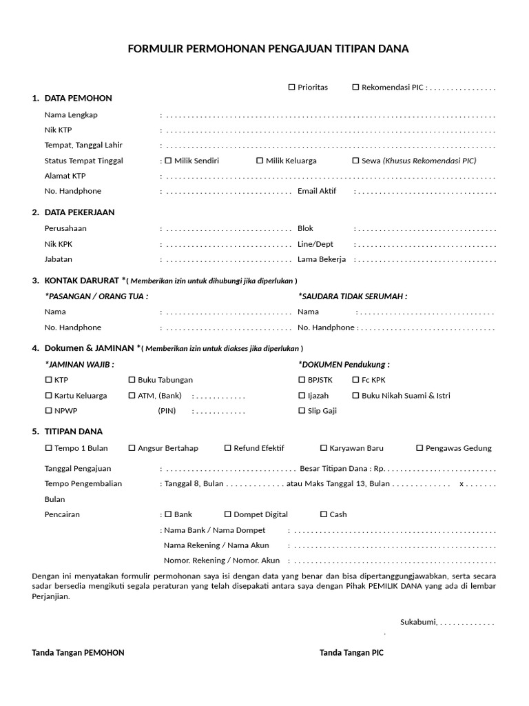 FORMULIR PENGAJUAN DAN DATA NASABAH | PDF