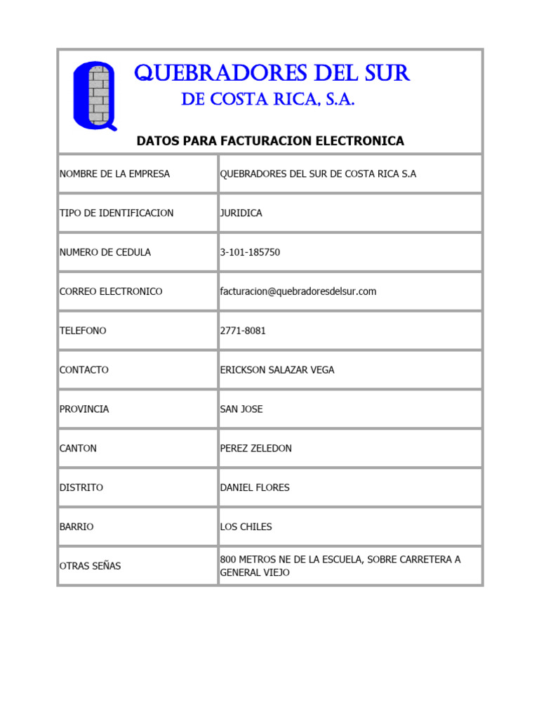 Datos para Facturacion Electronica | PDF