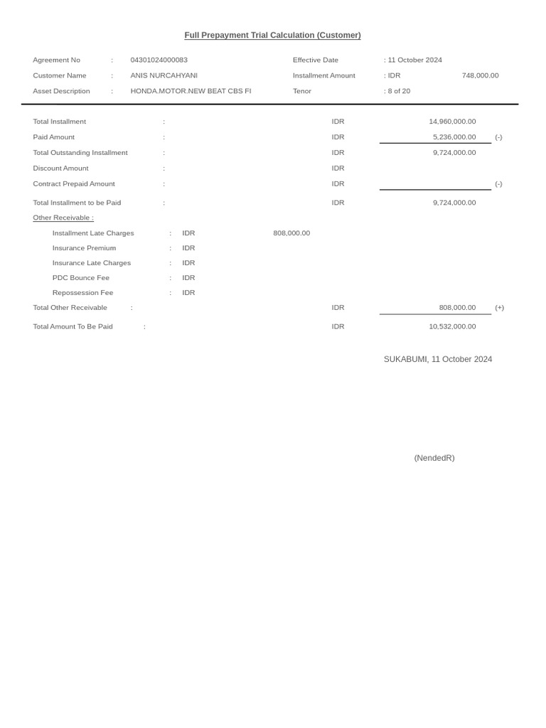 Full Prepayment Trial Calculation | PDF