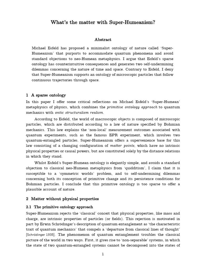 What's The Matter With Super-Humeanism (Submission) - Final | PDF | Quantum Entanglement | Ontology