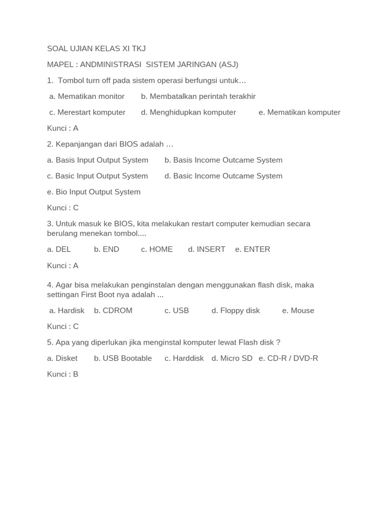 Soal Ujian Kelas Xi TKJ (Asj) | PDF