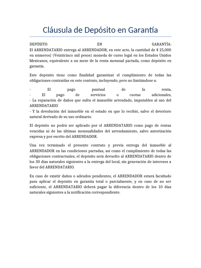 Clausula Deposito - Garantia | PDF