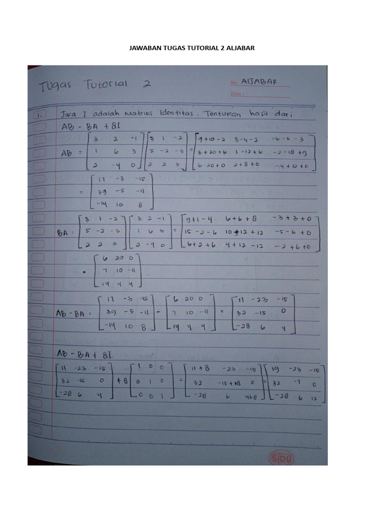 Tugas Tutorial 2 Aljabar | PDF