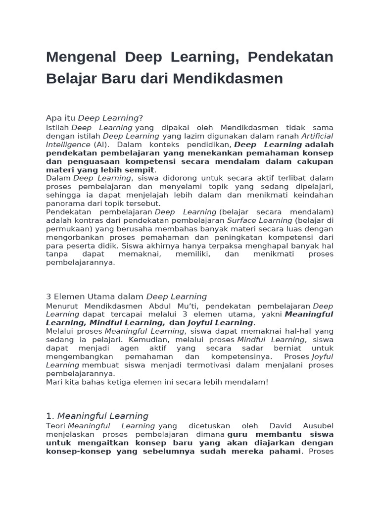 Pendekatan Deep Learning dalam Pendidikan | PDF