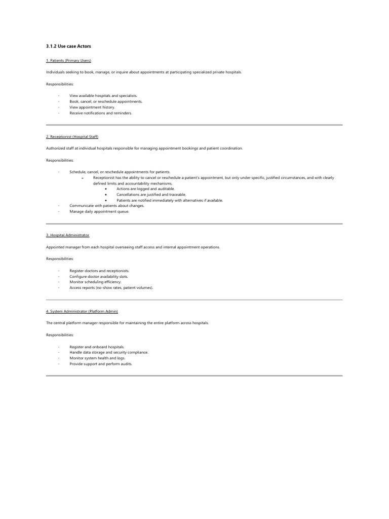 Hospital Management Use Case Actors | PDF