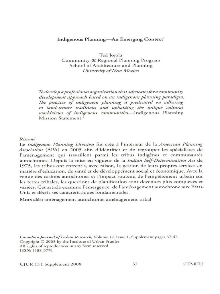 Indigenous Planning-An Emerging Context1 | PDF