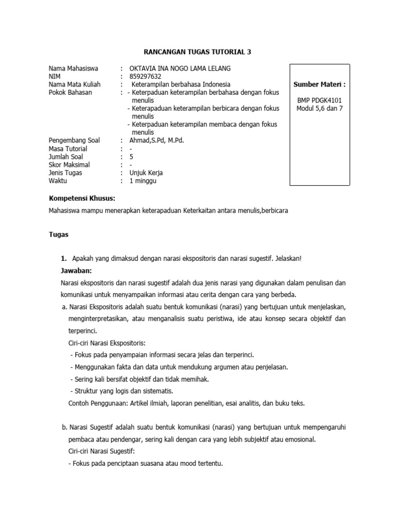TUGAS 3 KETERAMPILAN BERBAHASA INDONESIA_OKTAVIA | PDF