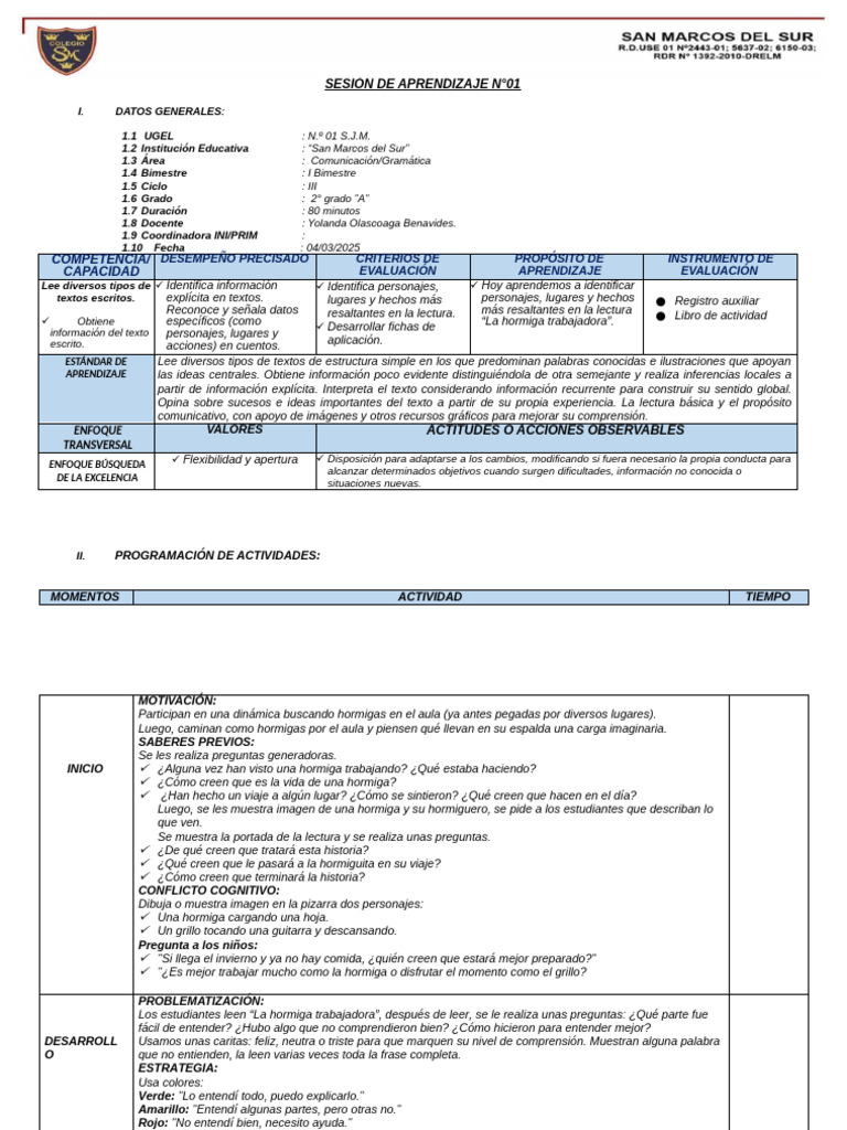 Sesión de Aprendizaje #1 | PDF | Aprendizaje | Información
